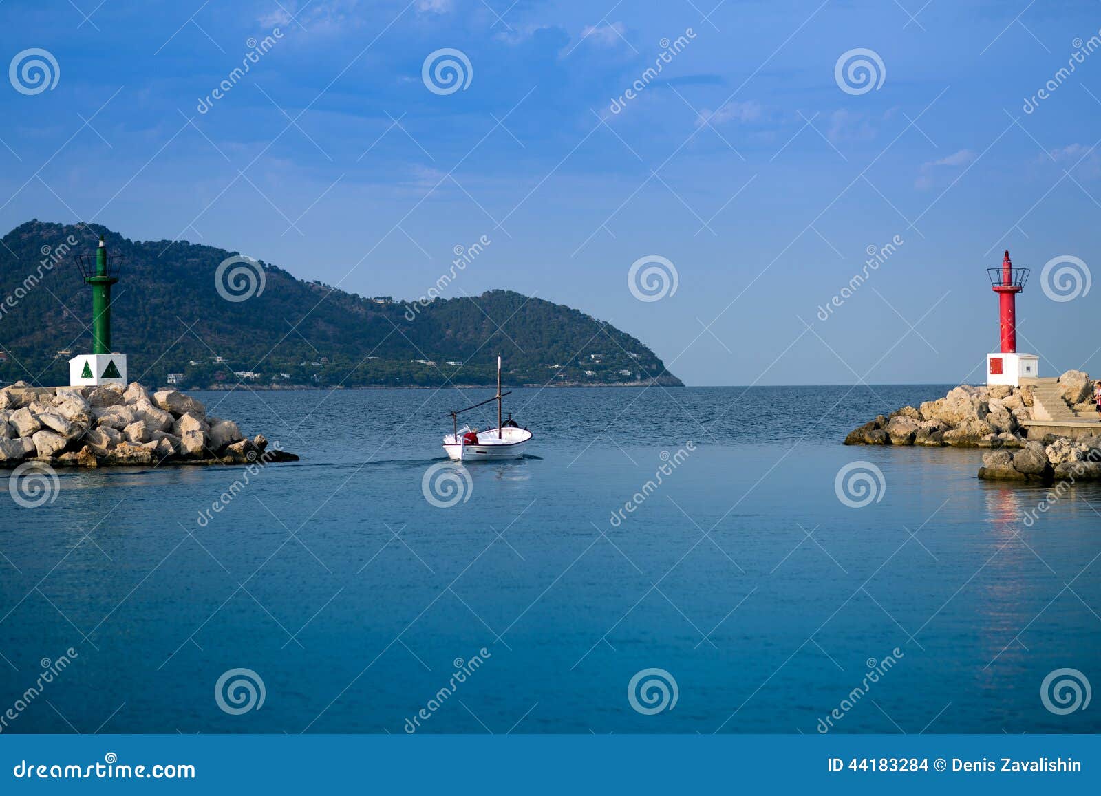 View of the Sailing Boat and Lighthouses Stock Photo - Image of ...