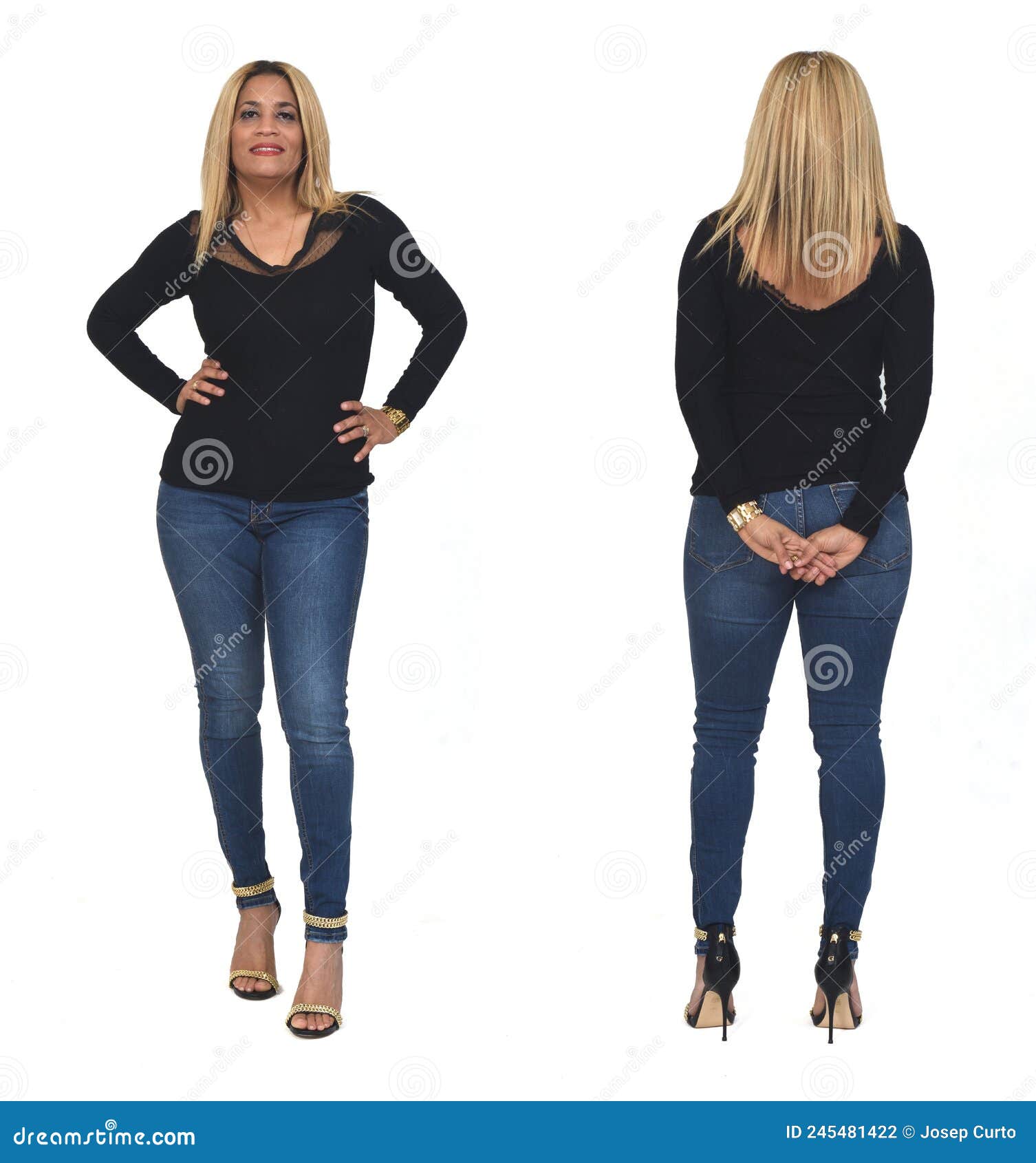 View of the Same Woman in Front and Back View on White Stock Photo ...