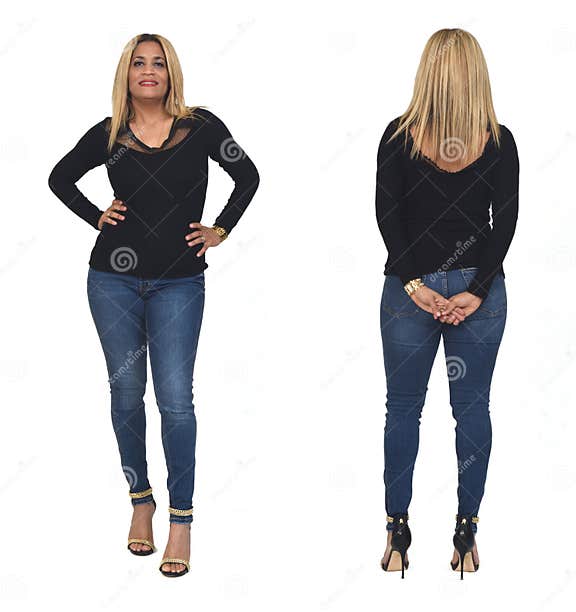 View of the Same Woman in Front and Back View on White Stock Photo ...