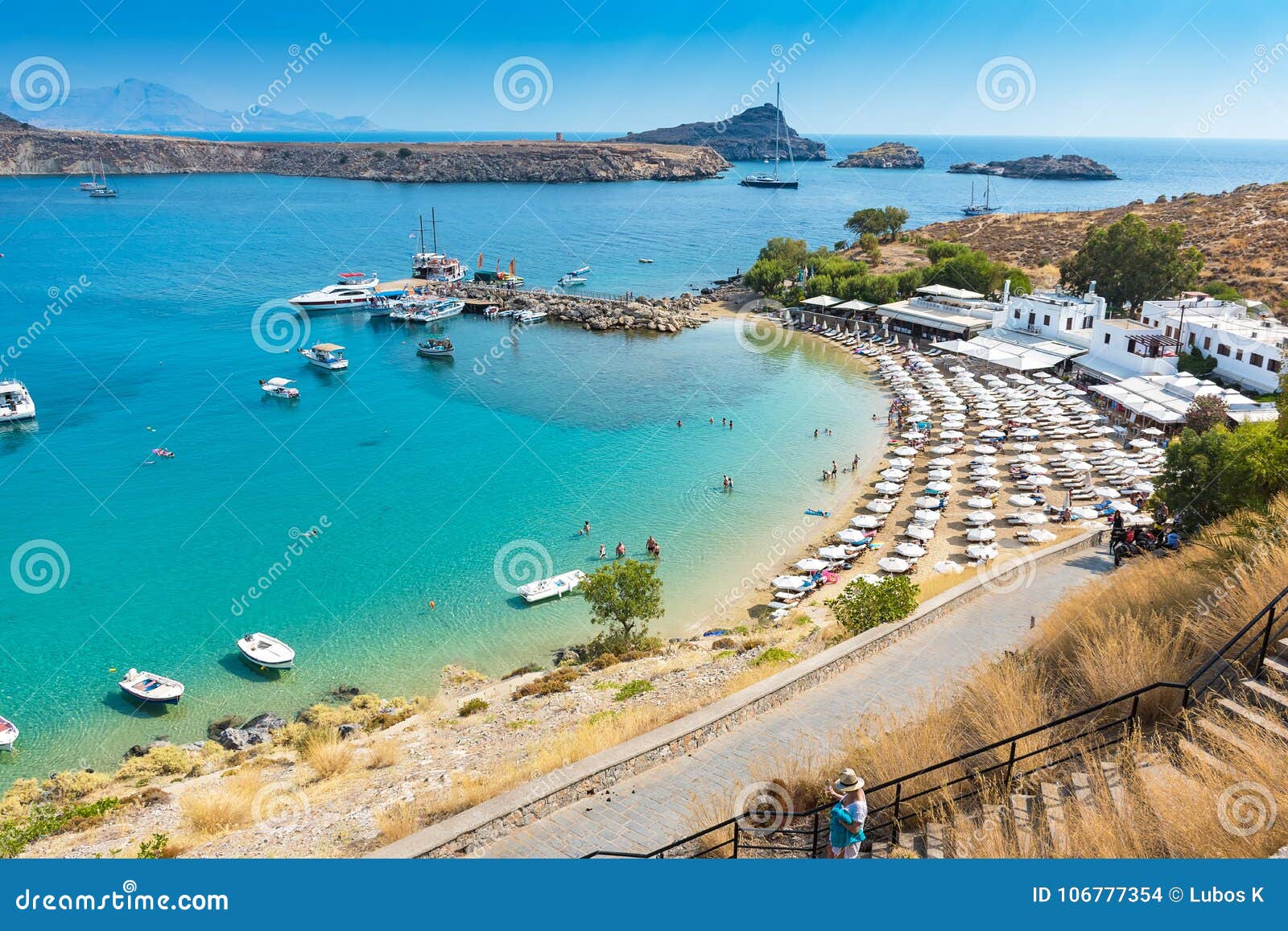 View of Sandy Beach in Bay of Lindos Rhodes, Greece Stock Photo - Image ...