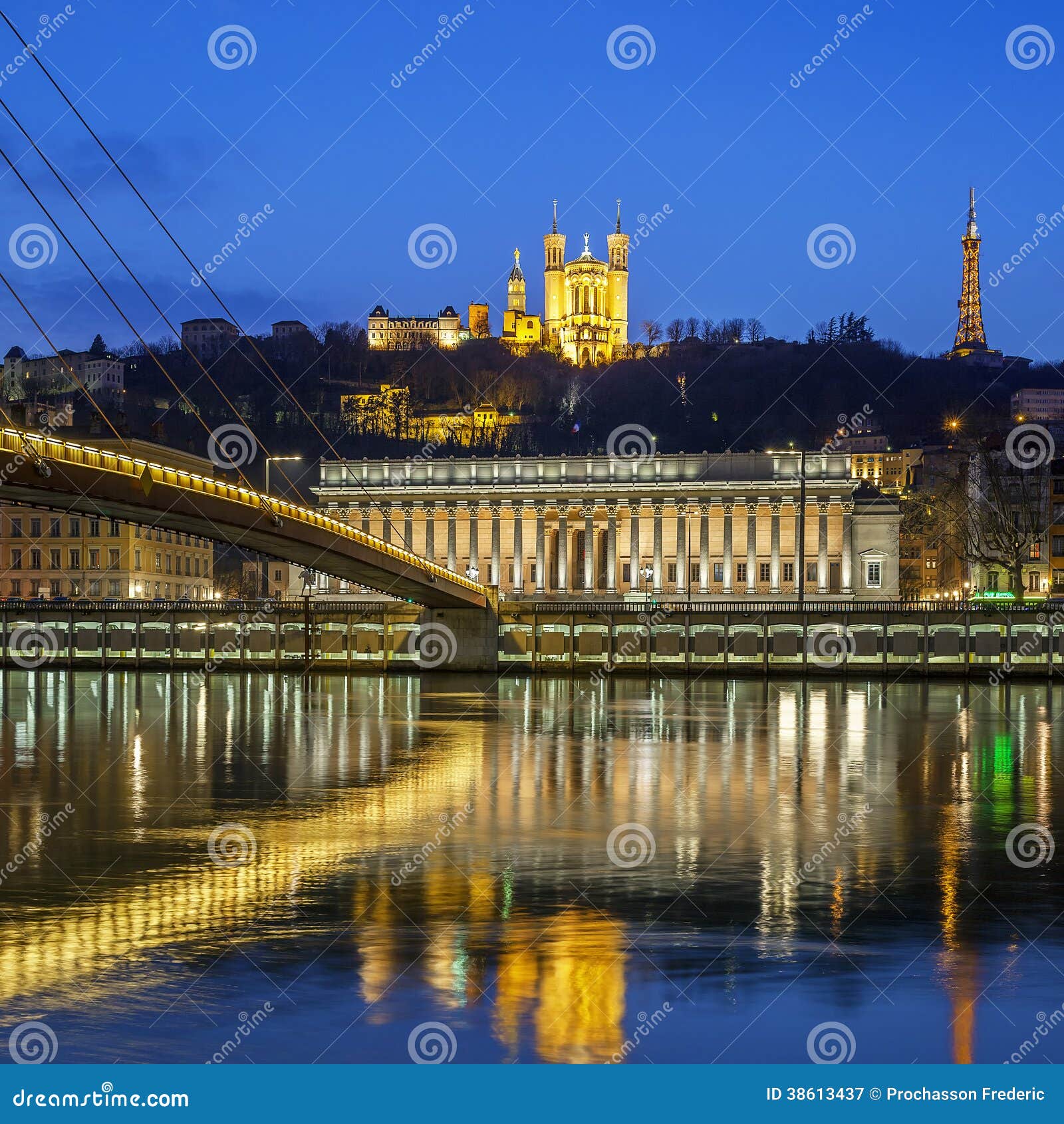 View of Saone River at Lyon by Night Stock Image - Image of serene ...