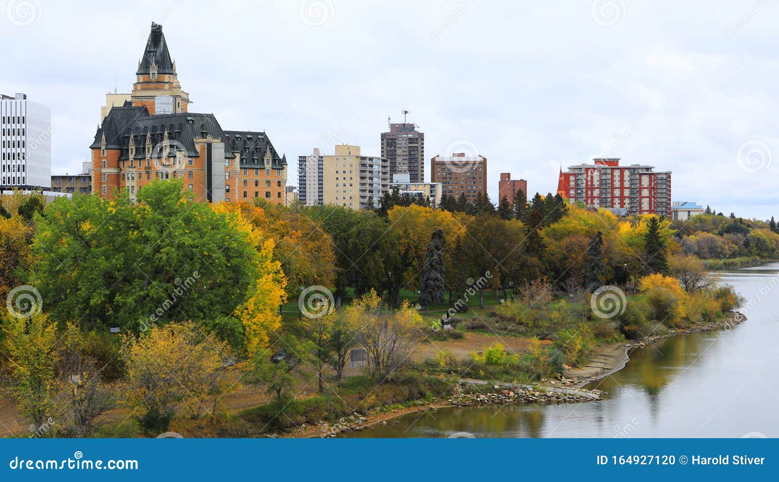 View of Saskatoon, Canada City Center by River Stock Photo - Image of ...