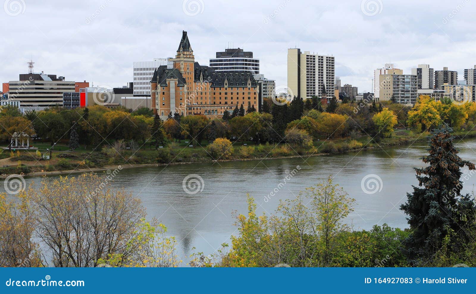 View of Saskatoon, Canada Skyline Over River Stock Image - Image of ...