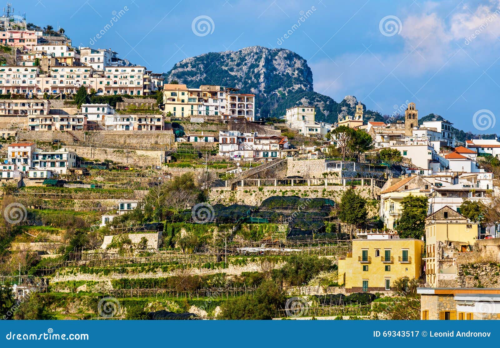 View of Scala Village from Ravello Stock Image - Image of arch, church ...