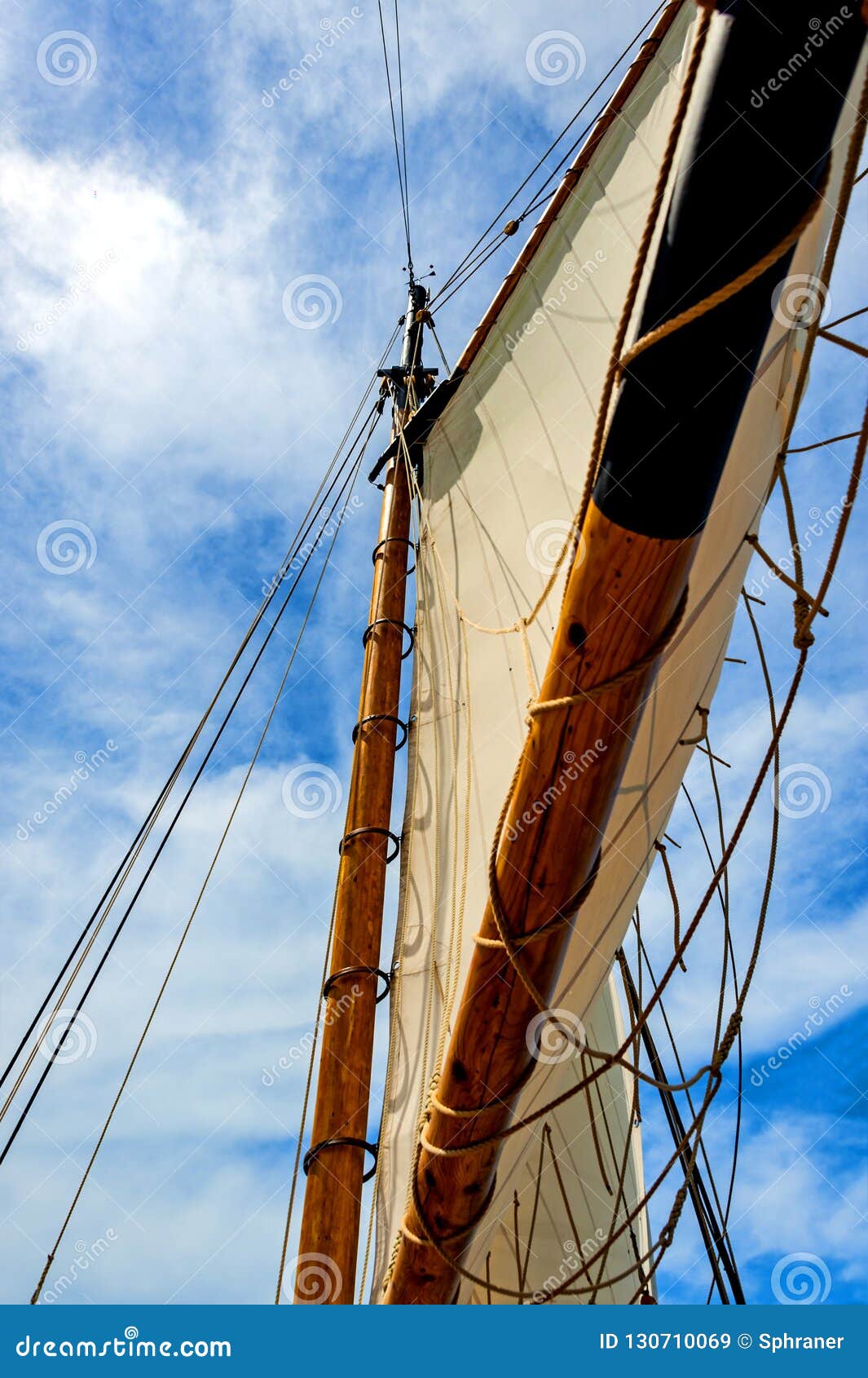 Schooner Mast and Sails Against Blue Sky Stock Image - Image of view ...