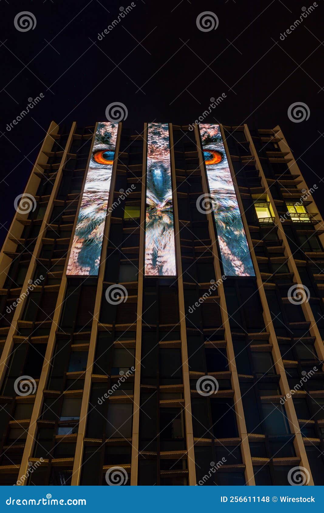 View Screen on the Building at Night Editorial Stock Photo - Image of ...