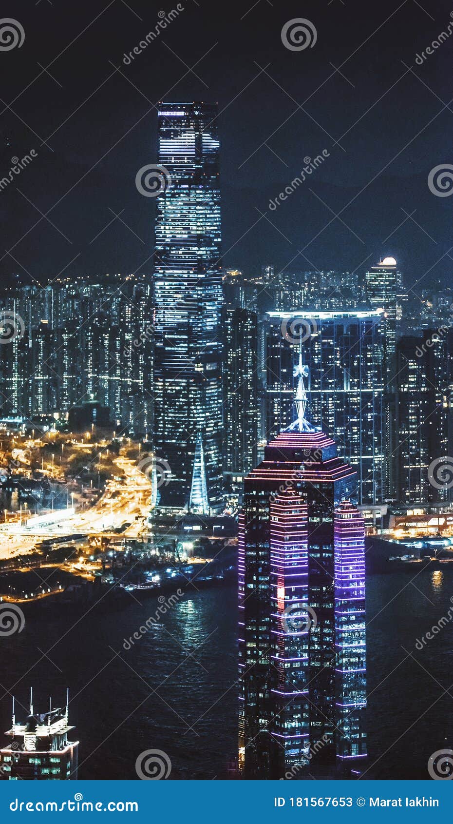 Amazing Aerial Night View of the Scyscrapers Hong Kong Stock Image ...