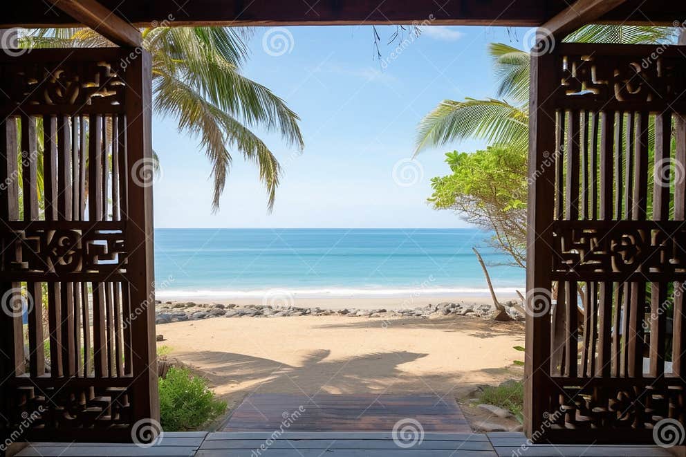 View of the Sea through the Gate of a Beach House Stock Photo - Image ...