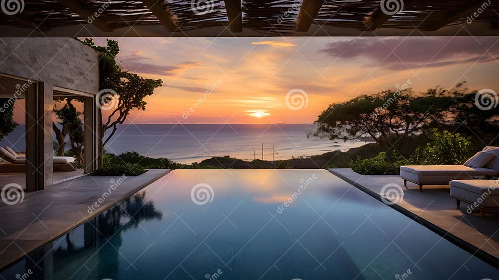 View of the Sea through the Infinity Pool Stock Photo - Image of resort ...