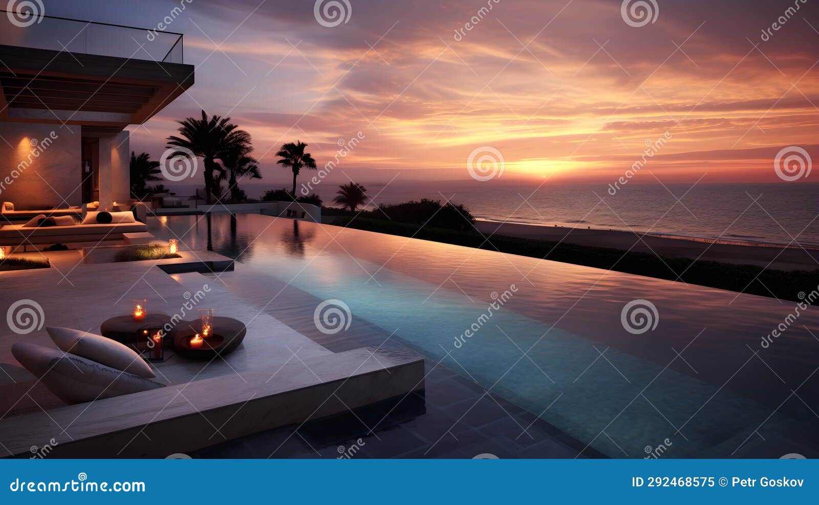 View of the Sea through the Infinity Pool Stock Image - Image of green ...