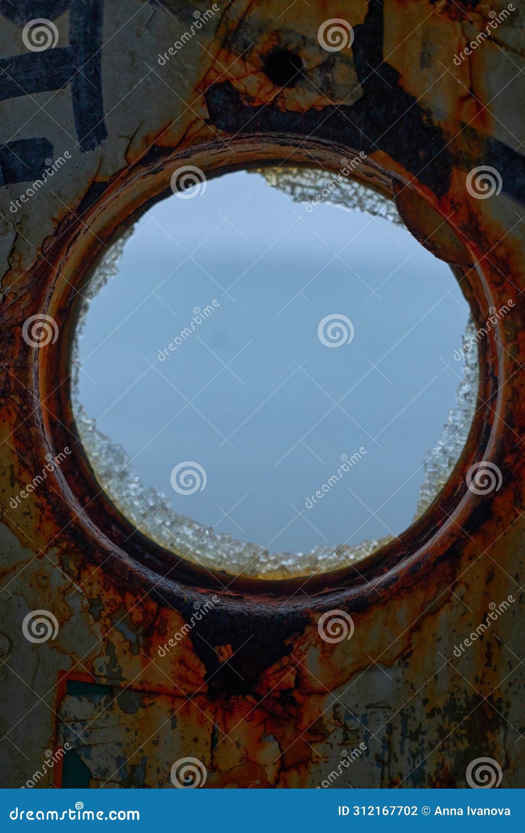 View of Sea through the Round Window of an Old, Rusted Ships Hull Stock ...