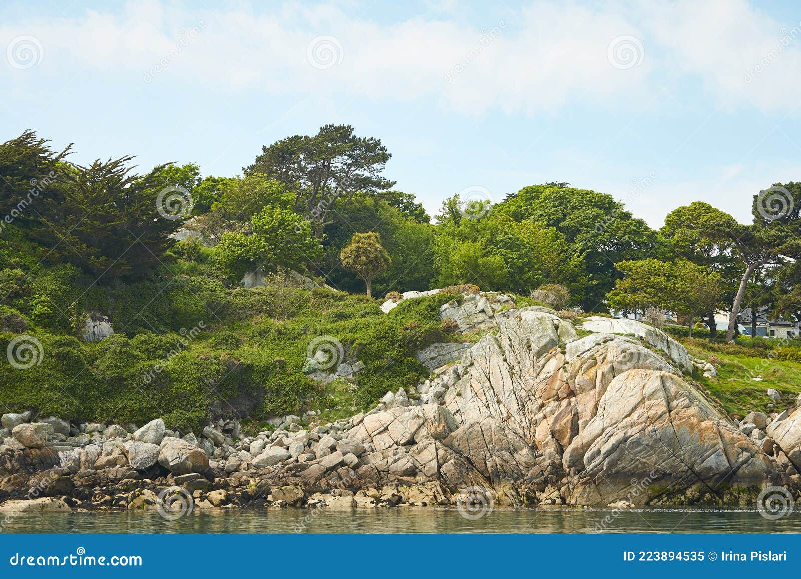View from the Sea To the Greeny Cliffs with Exotic Trees, Moss and Blue ...