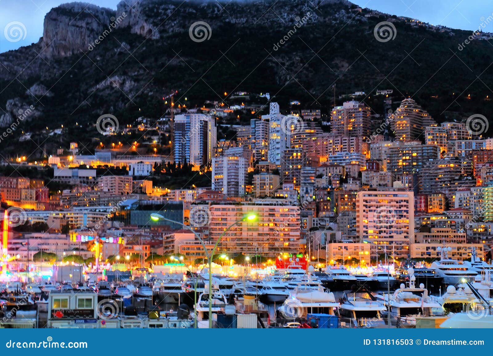 Evening Lights of Monaco, View from the Sea Editorial Stock Photo ...