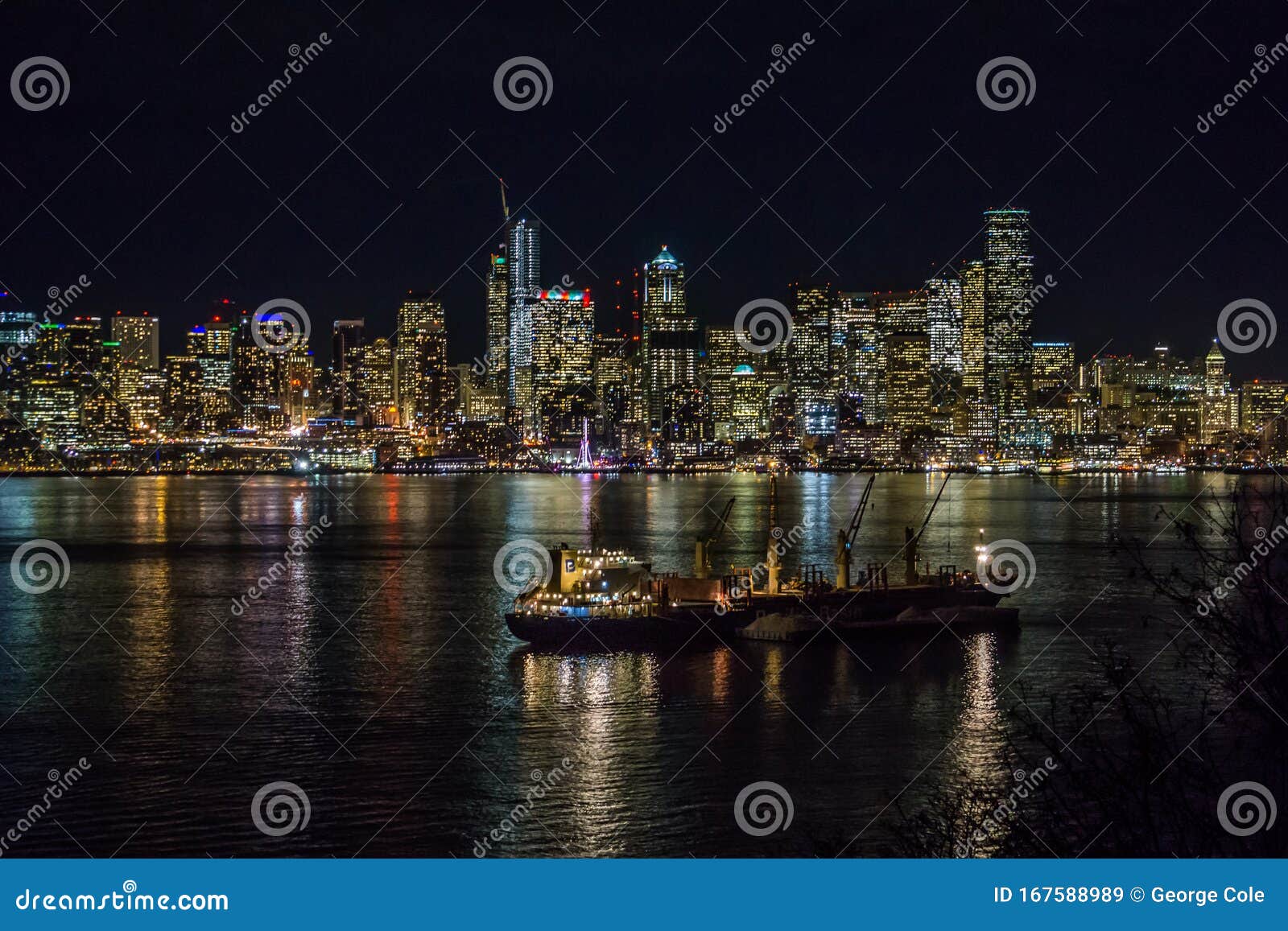 Seattle Night Lights 4 stock image. Image of city, outdoors - 167588989
