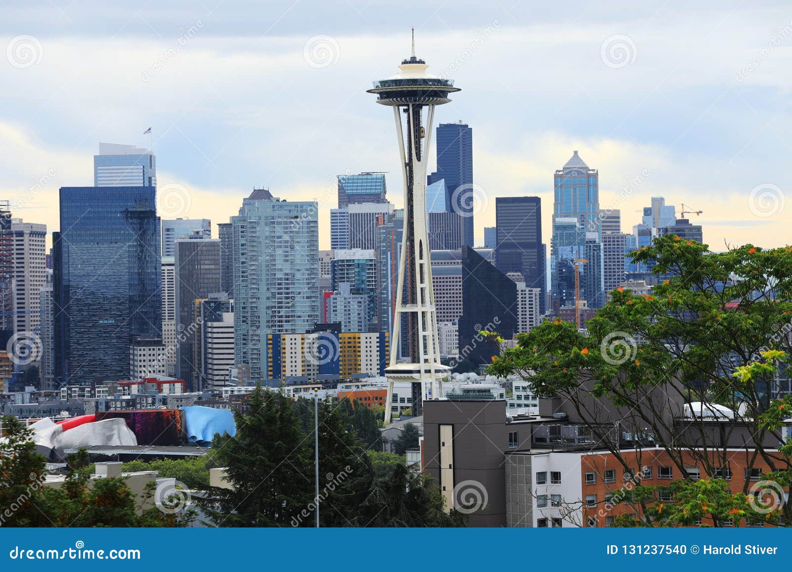 View of Seattle, Washington City Center with a Cloudy Sky Editorial ...