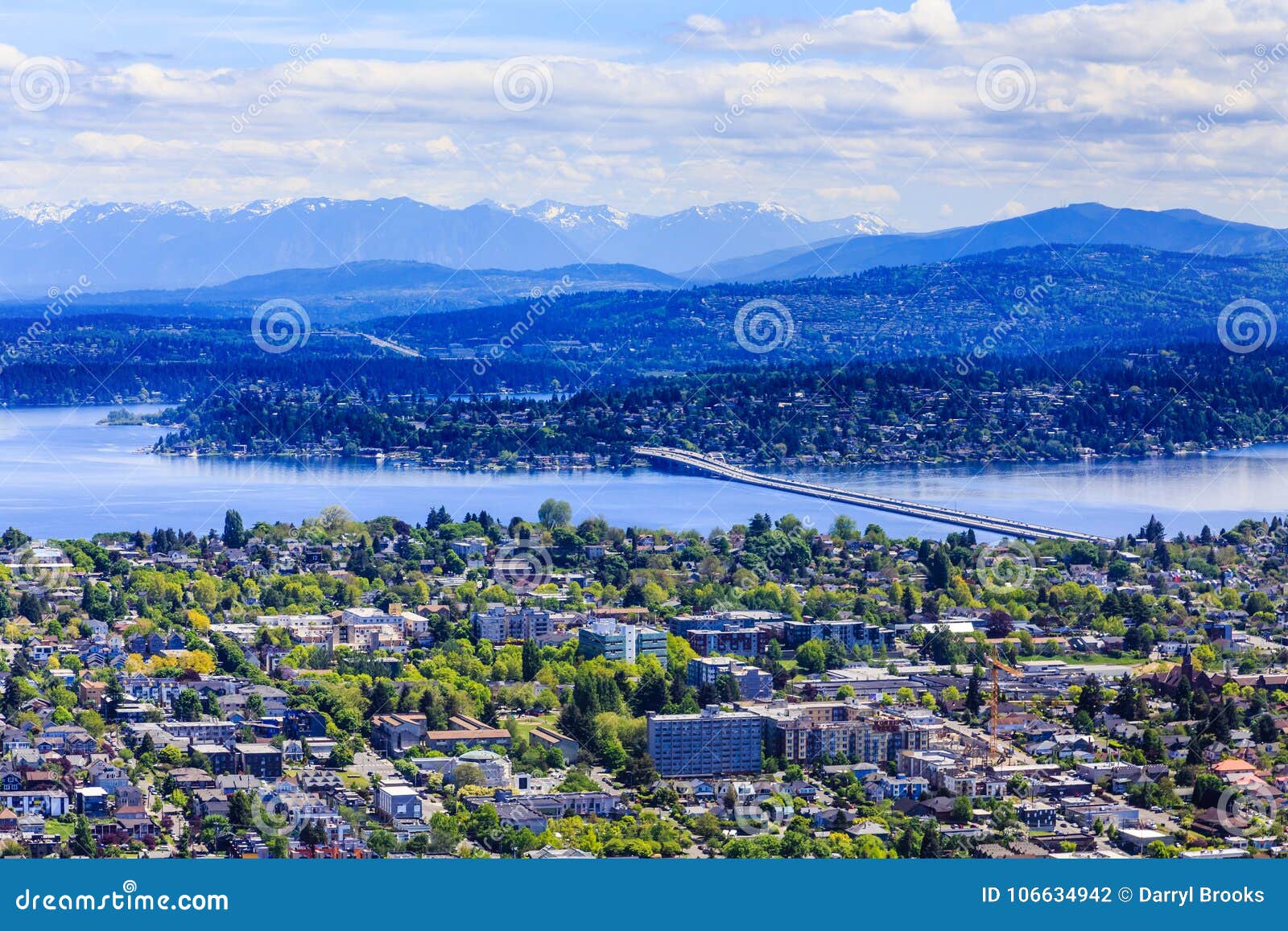 View East from Seattle with Floating Bridge Stock Photo - Image of high ...