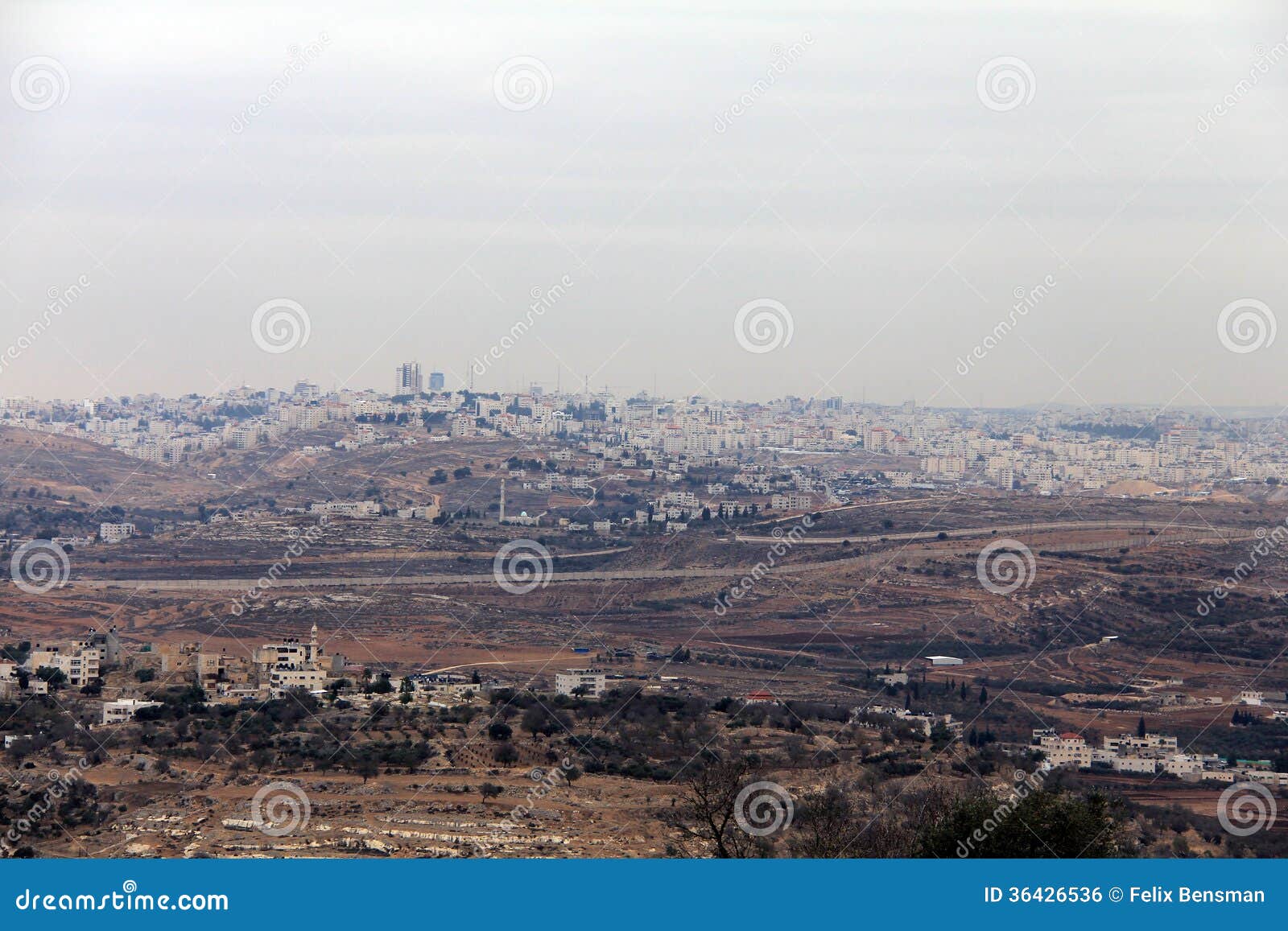View of the Security Fence and Ramallah from Mount of Prophet Samuel ...
