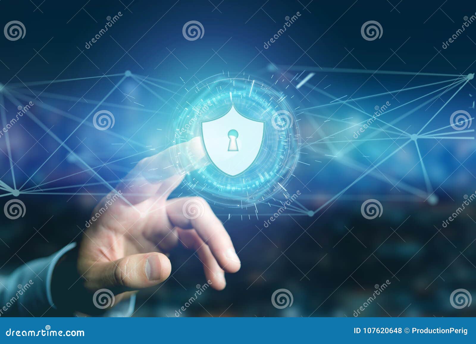 Security Protection Icon on a Futuristic Interface Stock Photo - Image ...