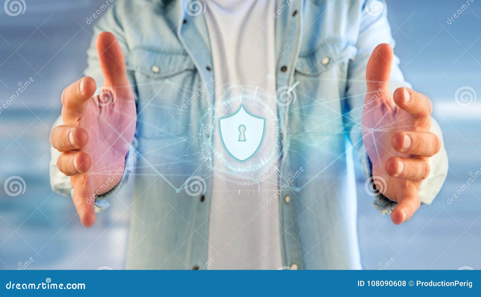 Security Protection Icon on a Futuristic Interface Stock Photo - Image ...