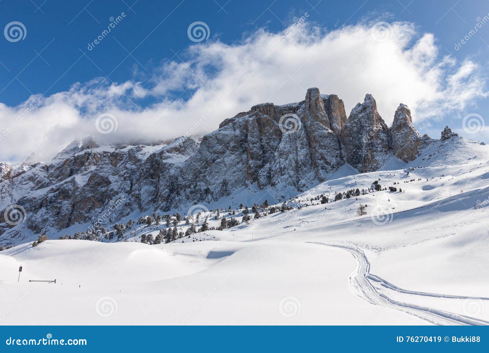 View of the Sella Group with Snow in the Italian Dolomites from the Ski ...