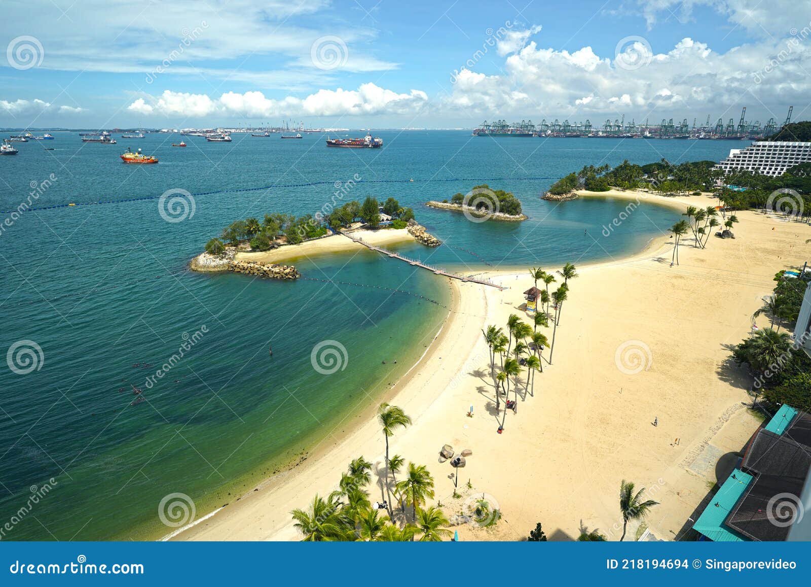 View of Sentosa Island Beaches from Palawan Beach Aerial Stock Photo ...