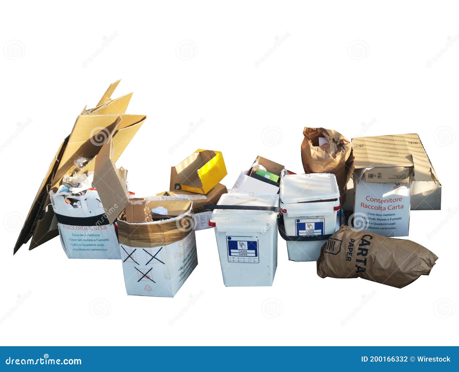 View of a Separate Collection of Paper and Cardboard Isolated on White ...