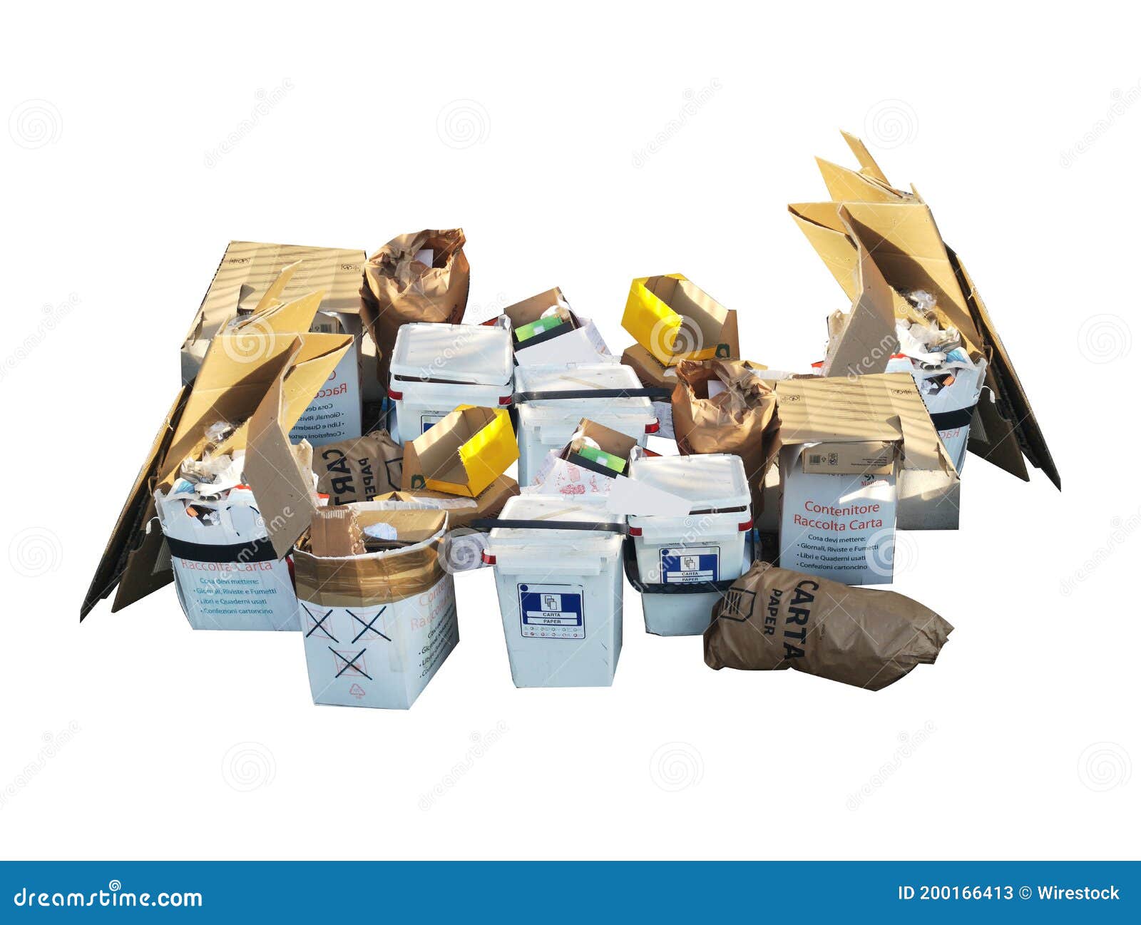 View of a Separate Collection of Paper and Cardboard Isolated on White ...