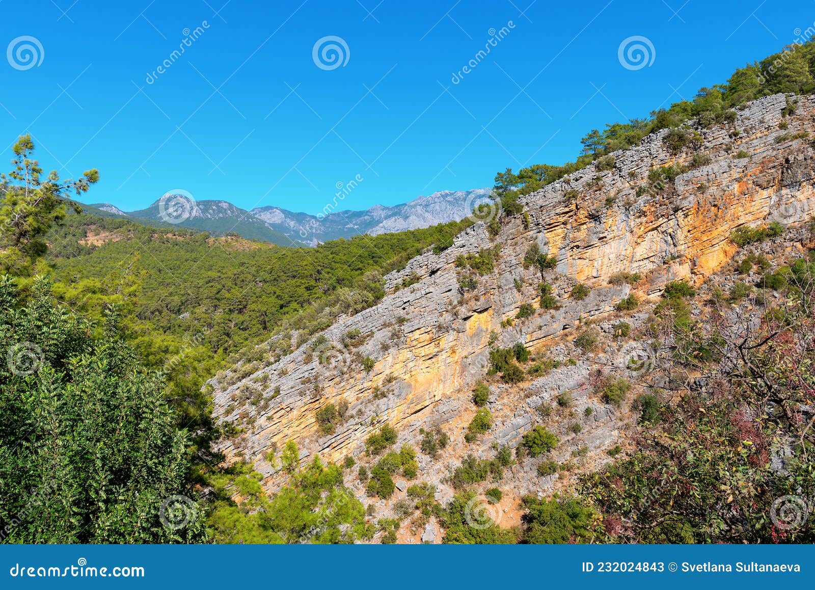 View of the Sheer Cliff and Forest in the Mountains of Southern Turkey ...