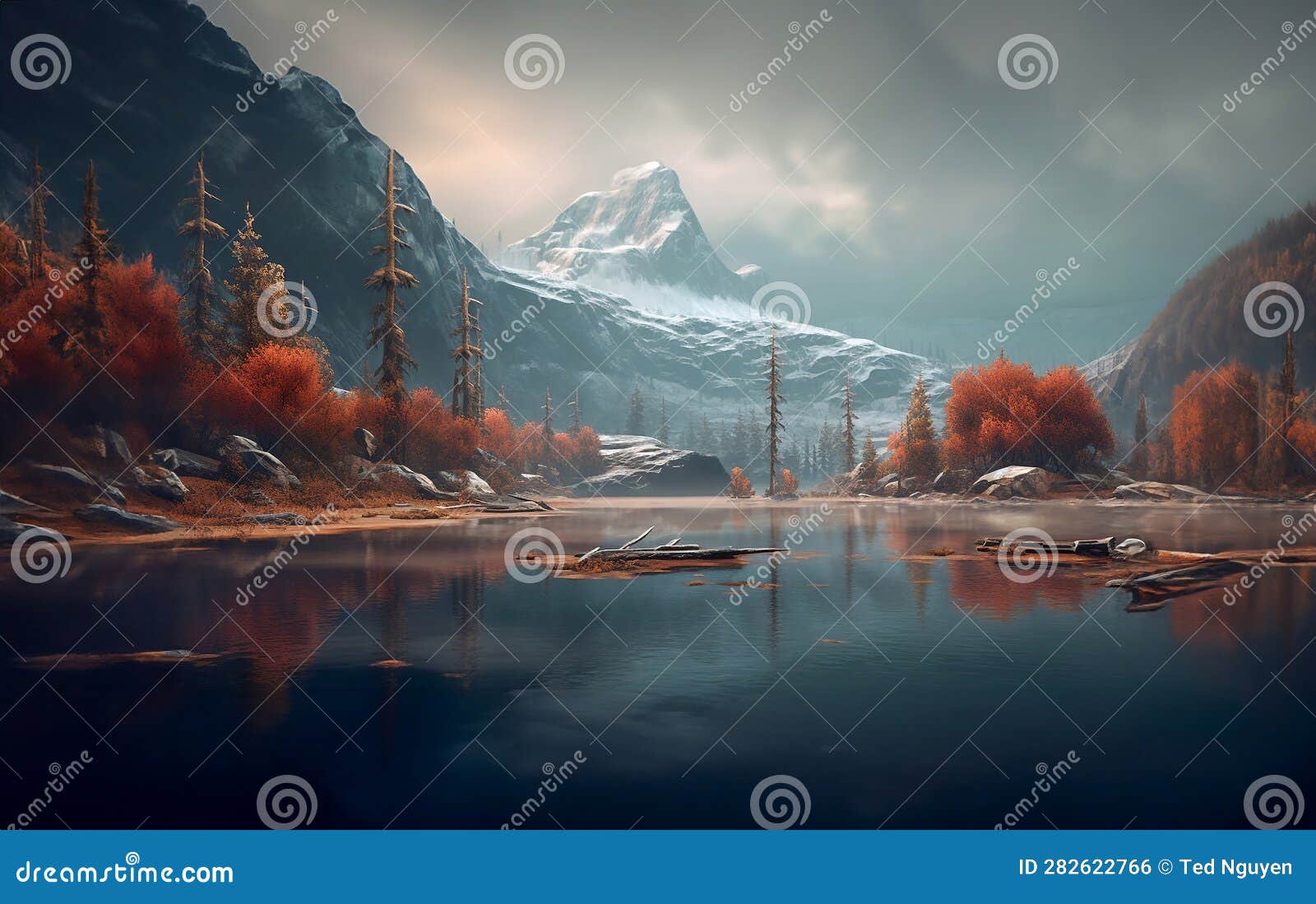 View of Shell Lake in the Sierra Stock Illustration - Illustration of ...