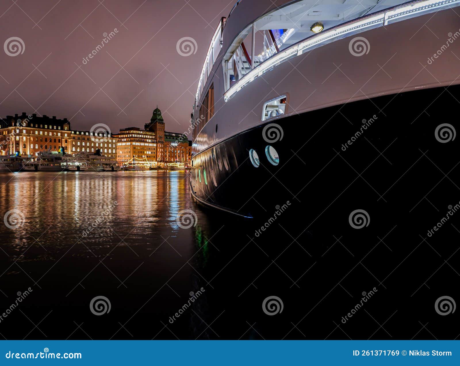 View of a Ship in a City at Night Stock Image - Image of outdoor ...