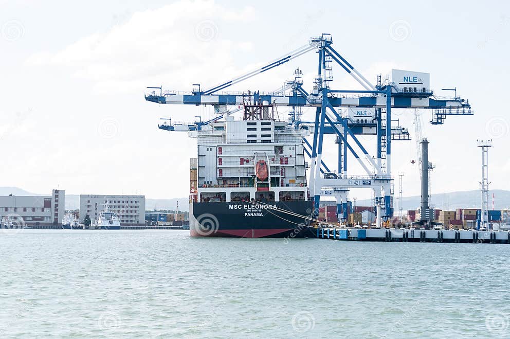 View of the Ship in the Port. Ship Loading at the Port at the Berth ...