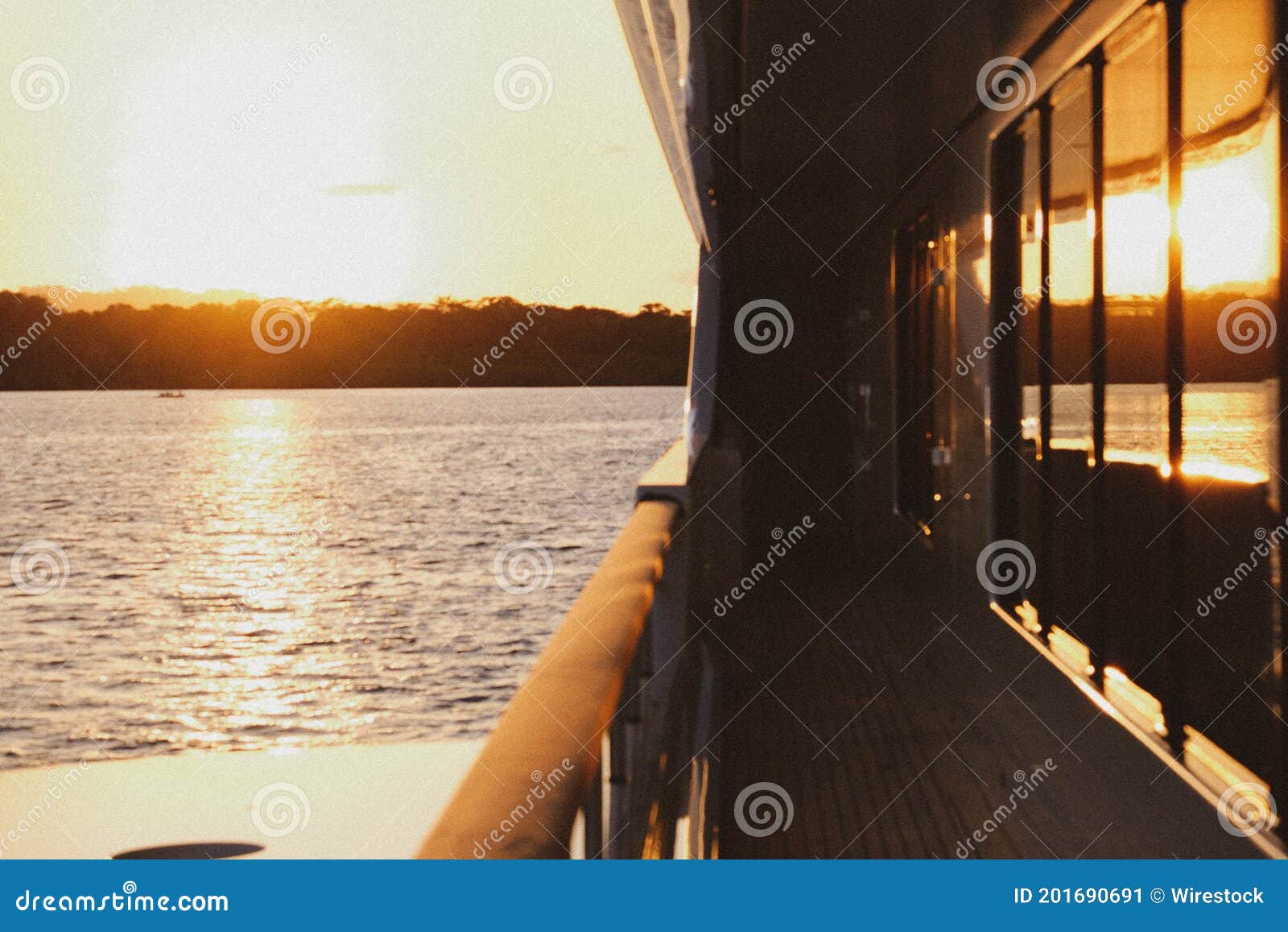 View on a Ship S Deck with a Beautiful Sunset in the Background Stock ...