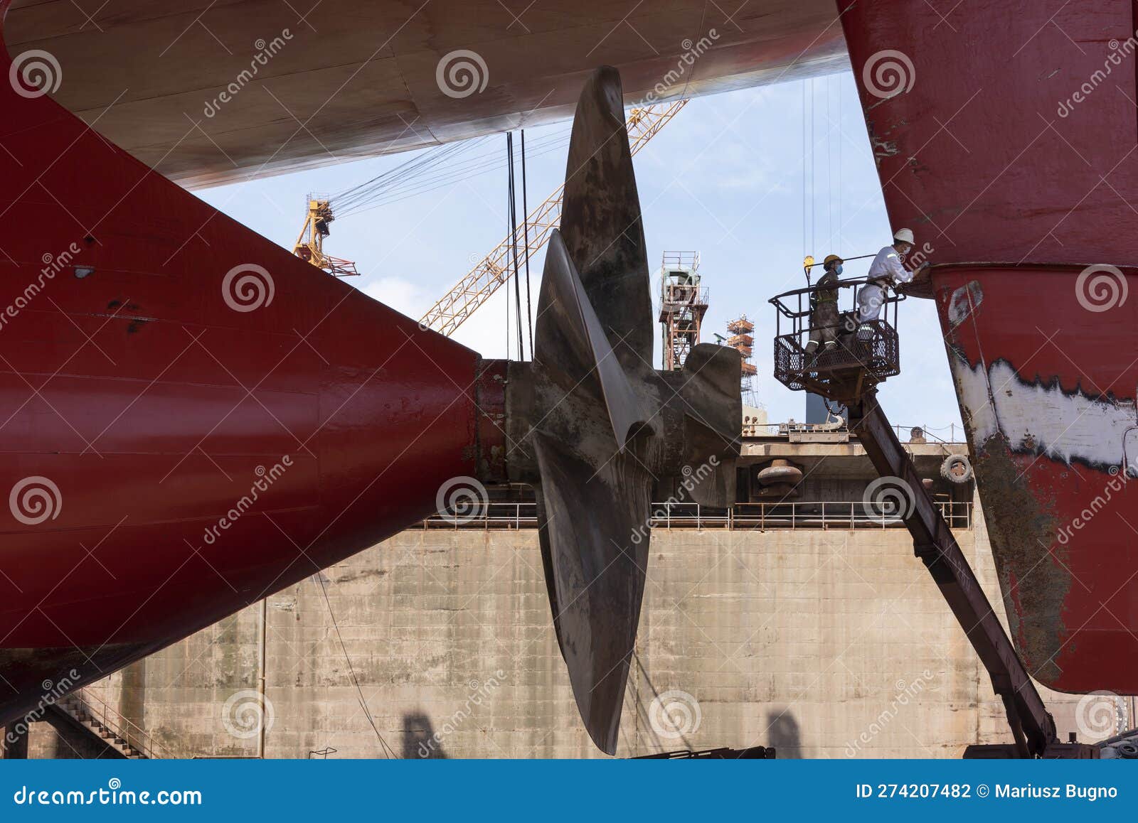 View on the Ships Propeller. Ship in a Dry Dock. Stock Photo - Image of ...