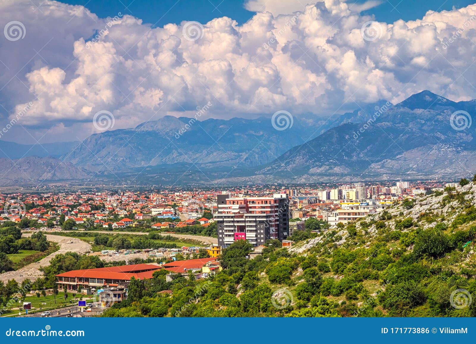 A View of Shkoder City Under the Mountains, Albania Stock Photo - Image ...