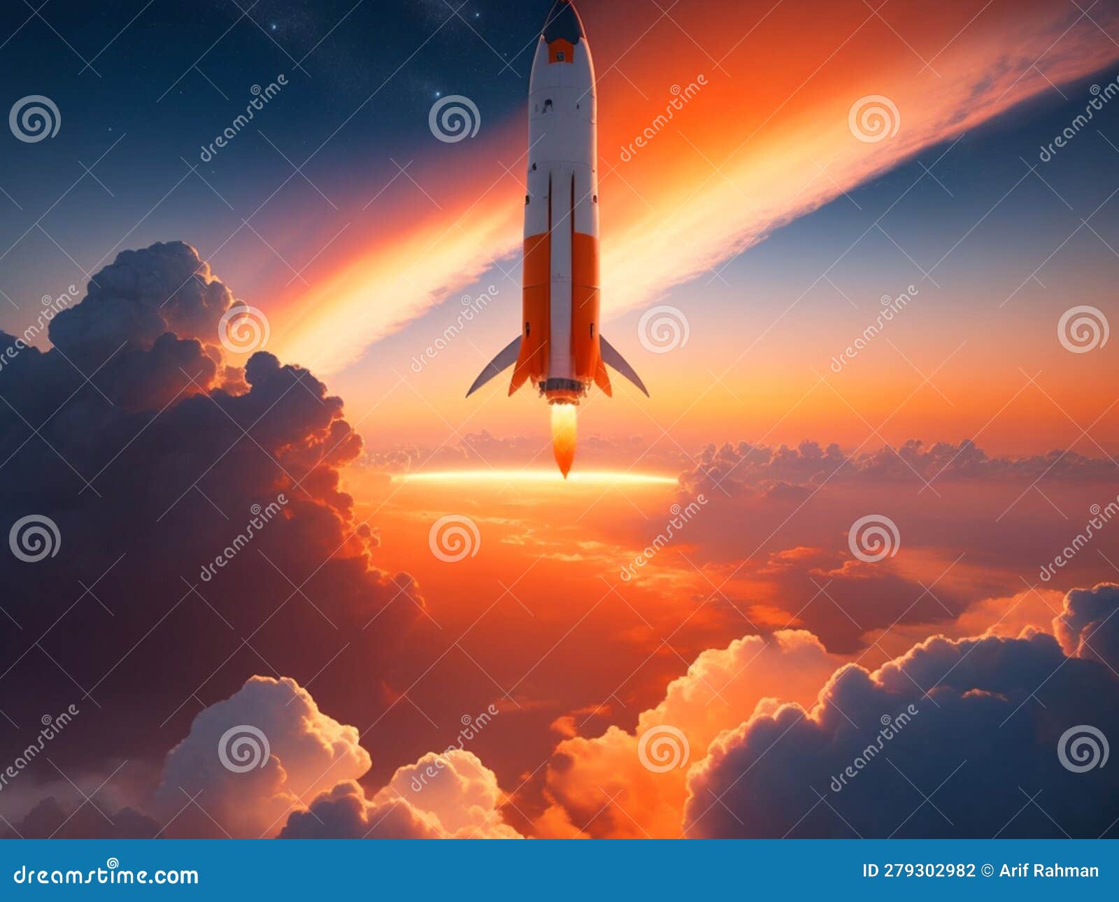 View of the Shuttle Going To Outer Space until it is Above the Clouds ...