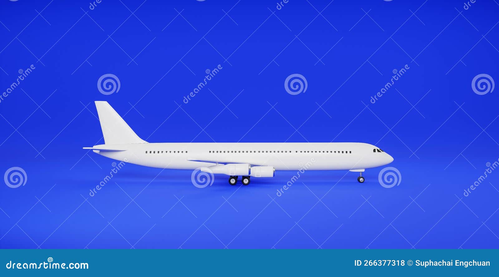 View Side Airplane on Blue Background. 3d Rendering Stock Illustration ...