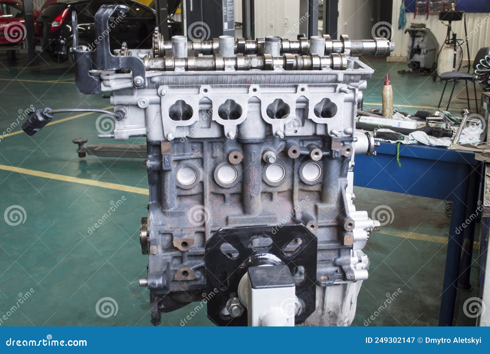 View from the Side of the Intake Manifold Mounting on a Partially ...