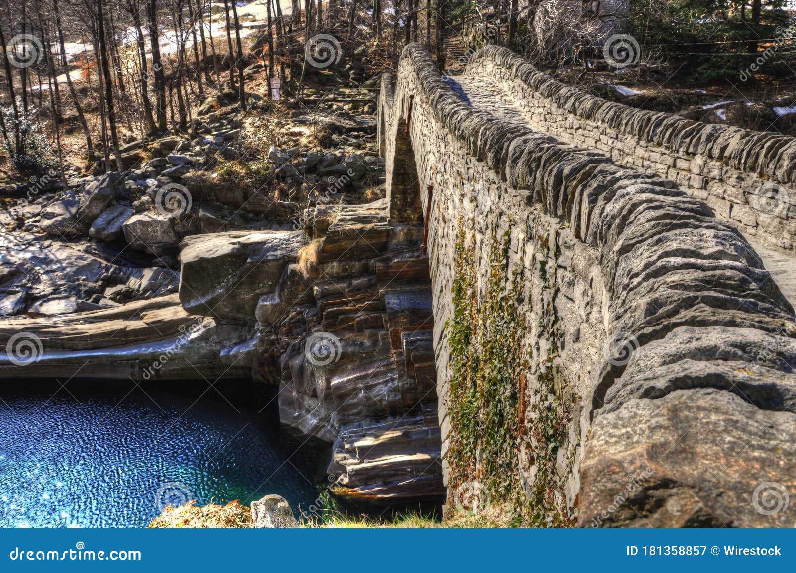 View from the Side of a Stone Foot Bridge Over a Small River in the ...