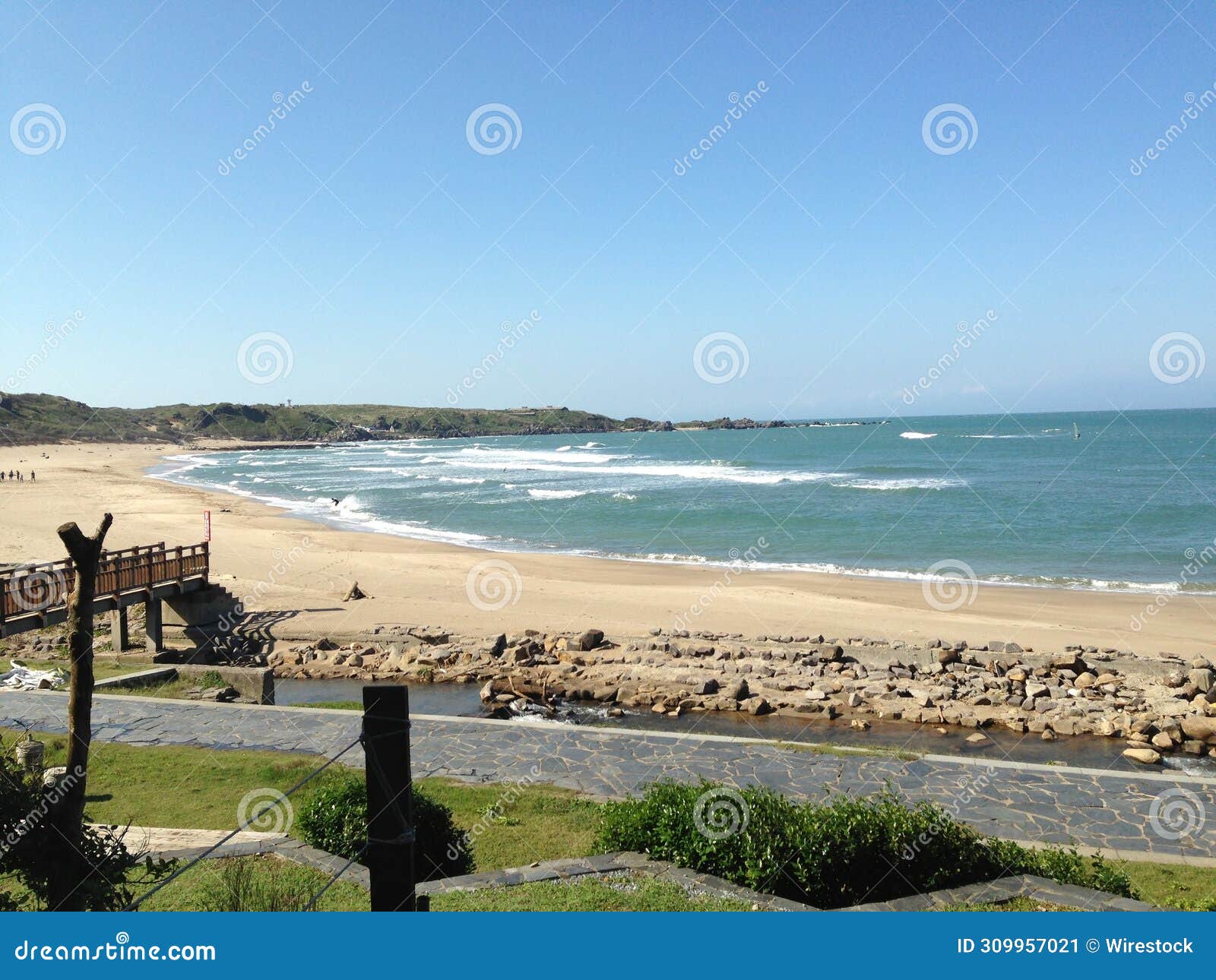 A View from the Side Walk of an Oceanfront Beach Stock Image - Image of ...