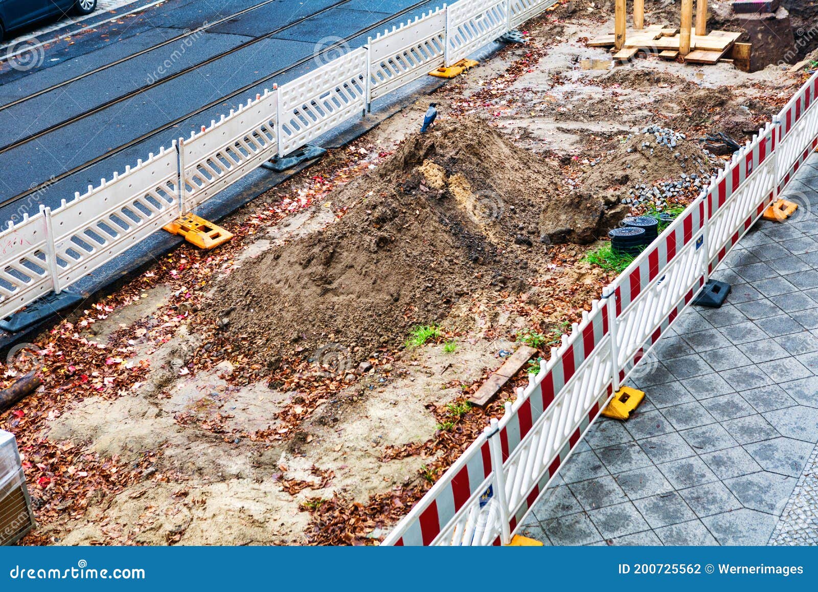 View of Sidewalk at Road Construction Site Stock Photo - Image of pile ...