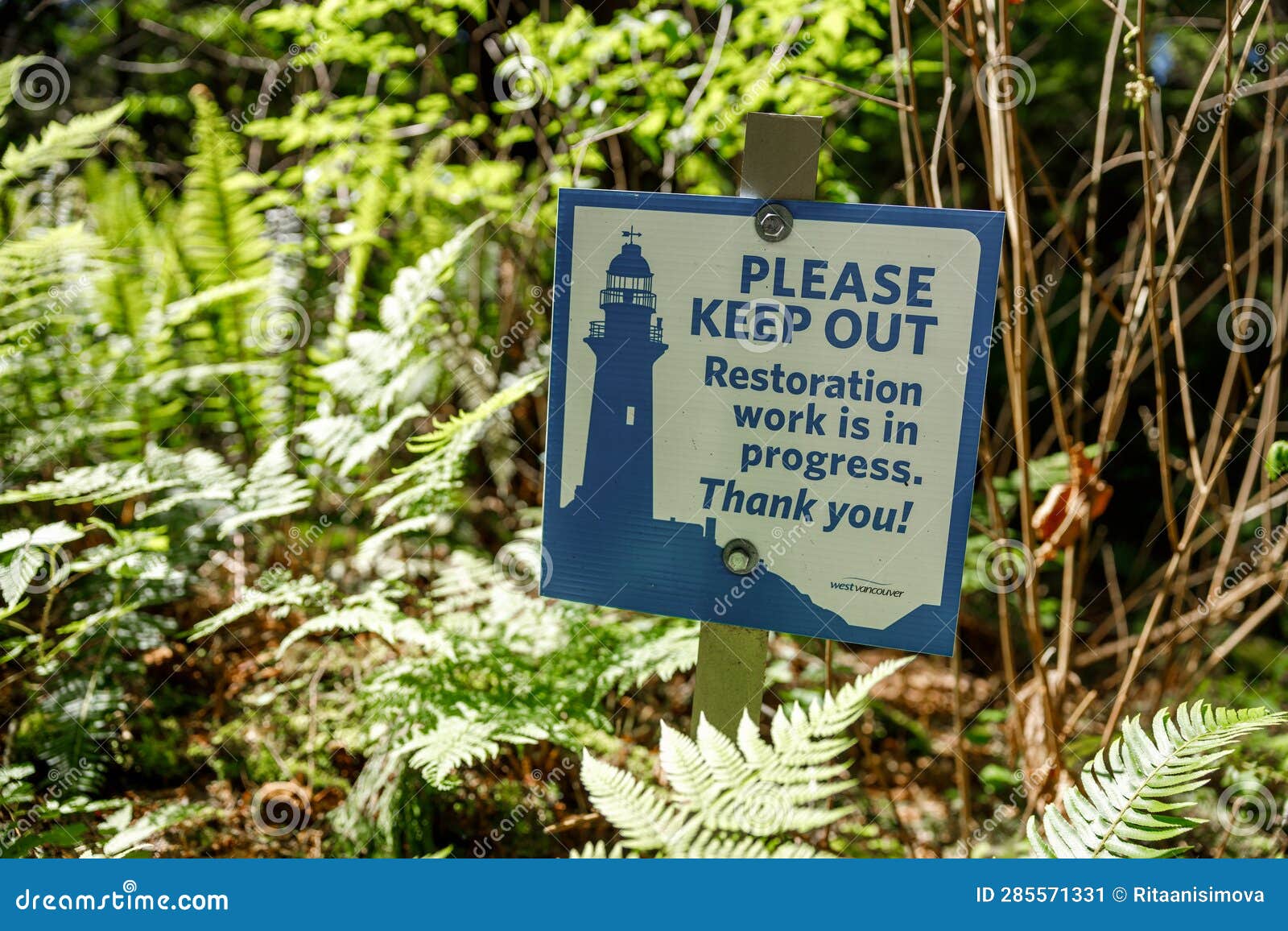 View of Sign Please Keep Out Restoration Work is in Progress Inside ...