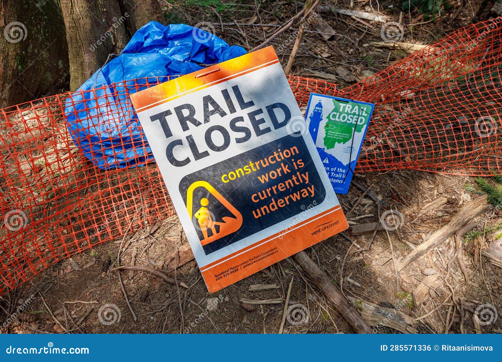 View of Sign Trail Closed Inside Lighthouse Park in West Vancouver ...