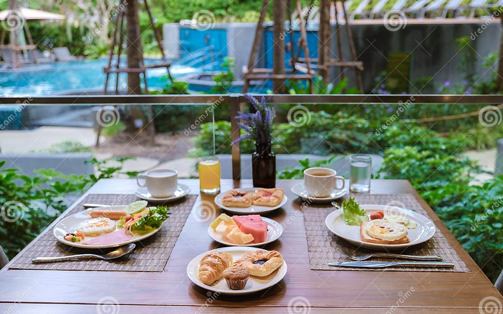 View at a Simple Breakfast Table at a Hotel Stock Image - Image of ...