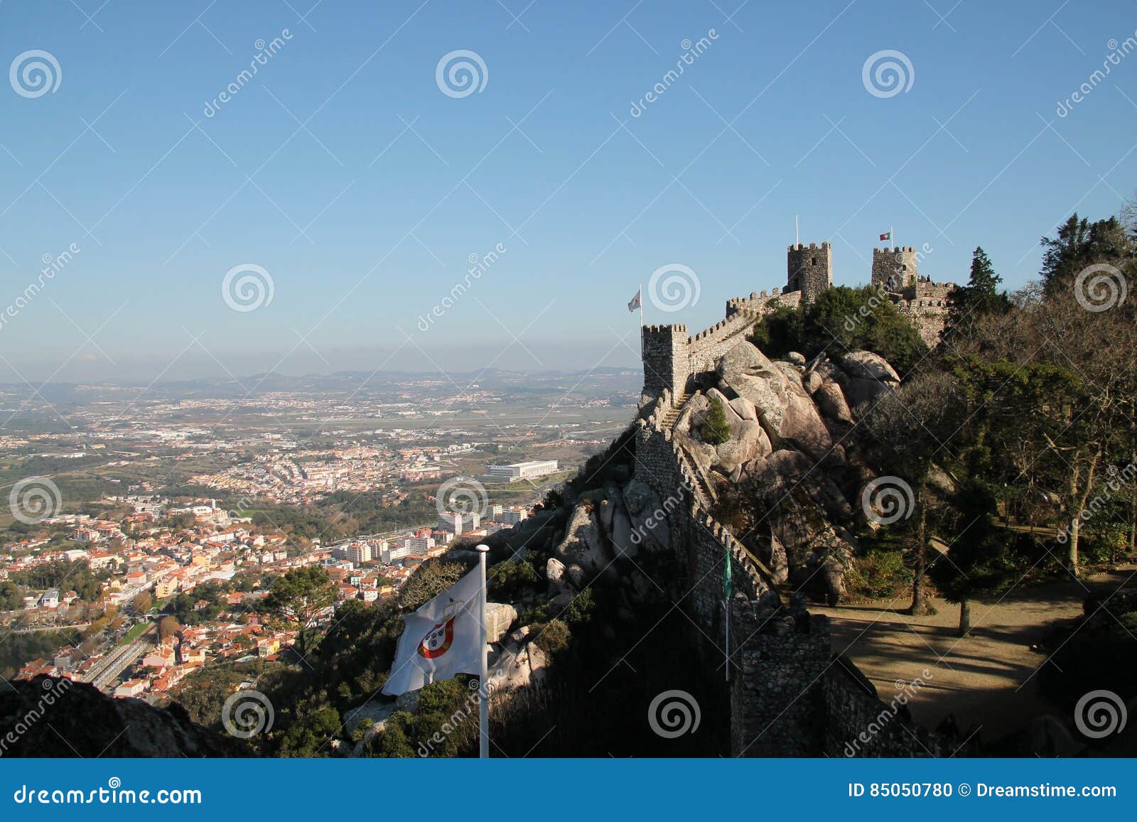 View of Sintra and Castelo Dos Mouros. Stock Photo - Image of houses ...