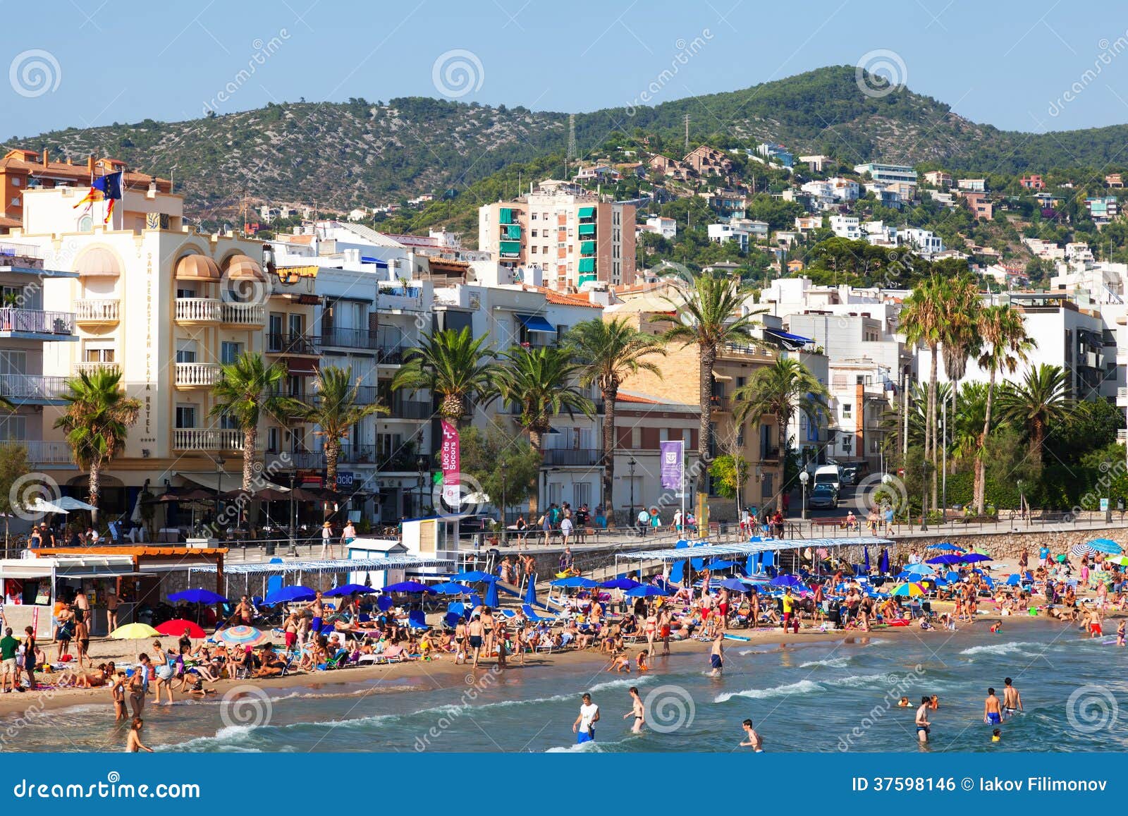View of Sitges beach editorial photo. Image of bikini - 37598146