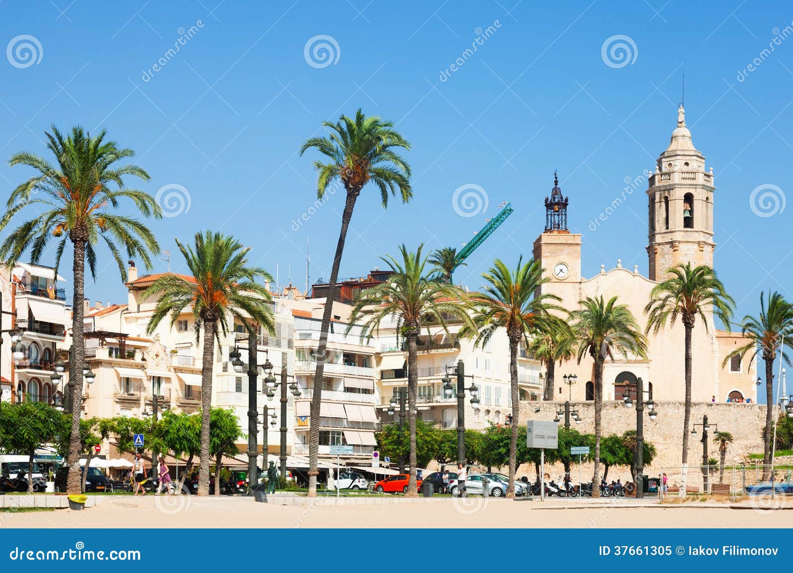 View of Sitges from beach editorial image. Image of sitges - 37661305