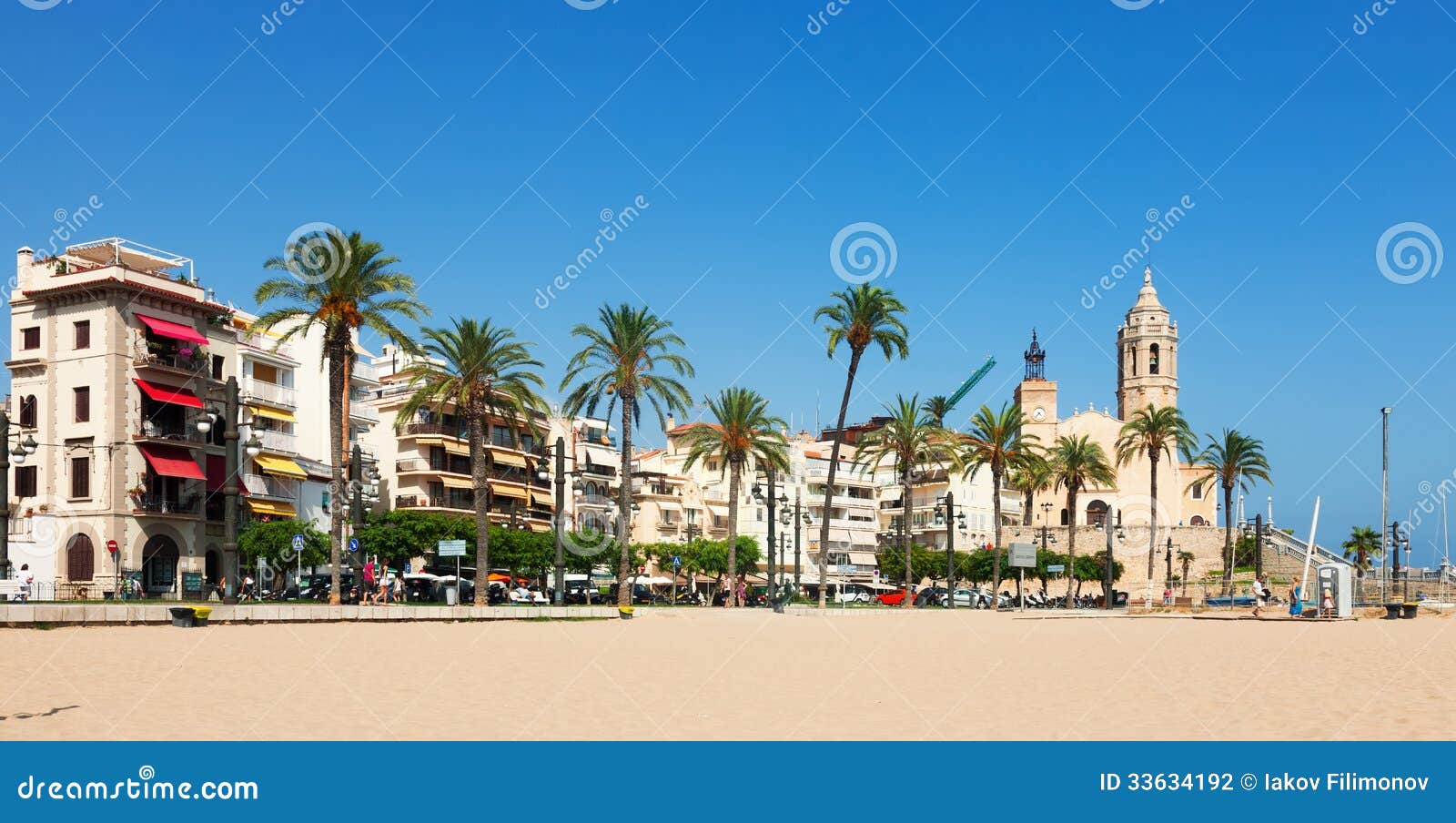 View of Sitges from beach stock photo. Image of aged - 33634192