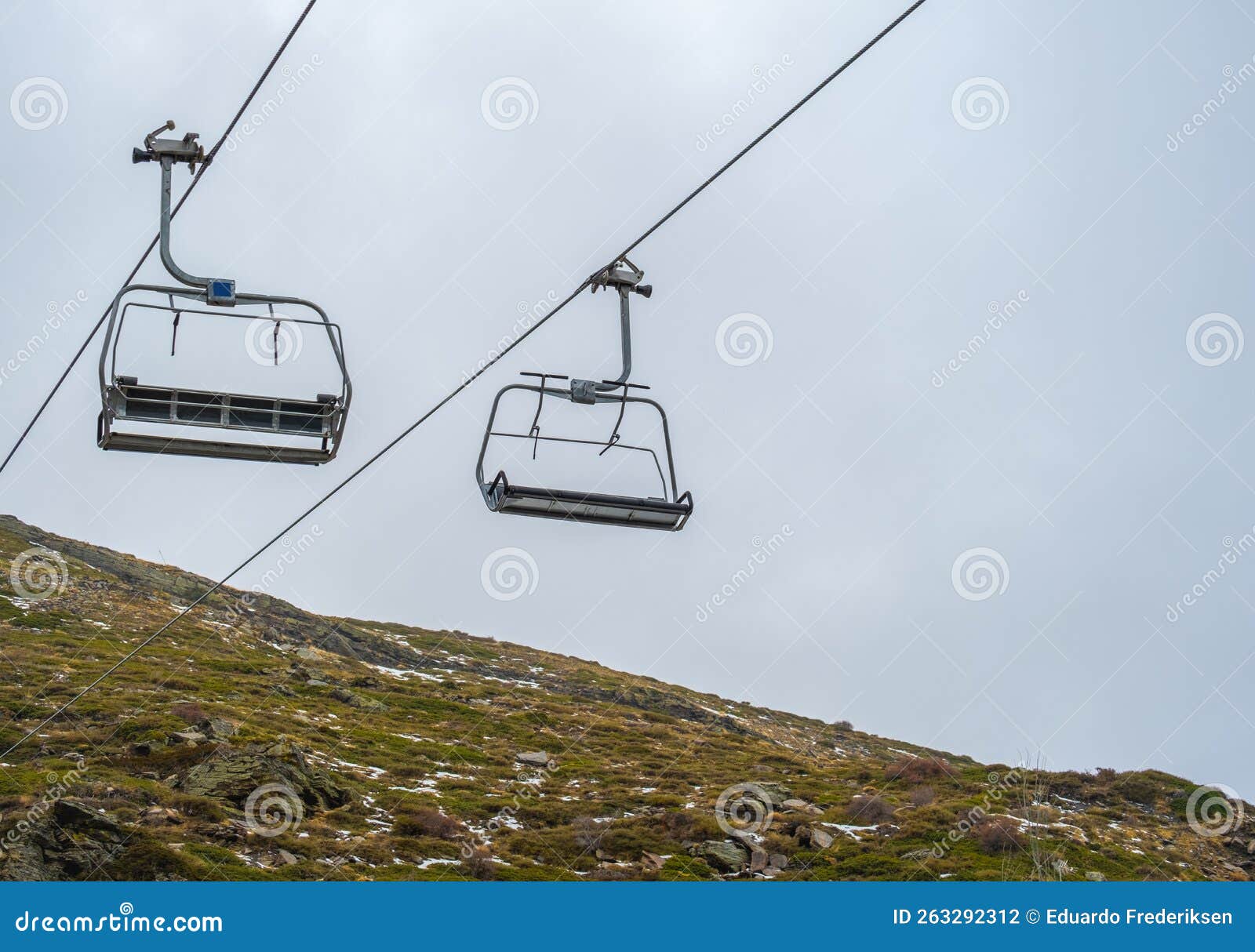 View of Ski Lift in Sierra Nevada Capped Mountain Stock Photo - Image ...