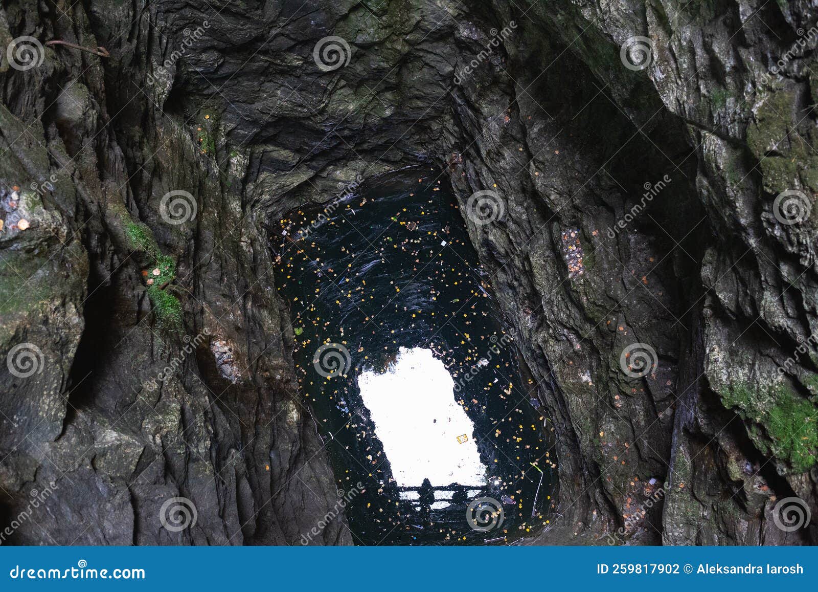 View of the Sky through a Deep Granite Underground Well Stock Photo ...