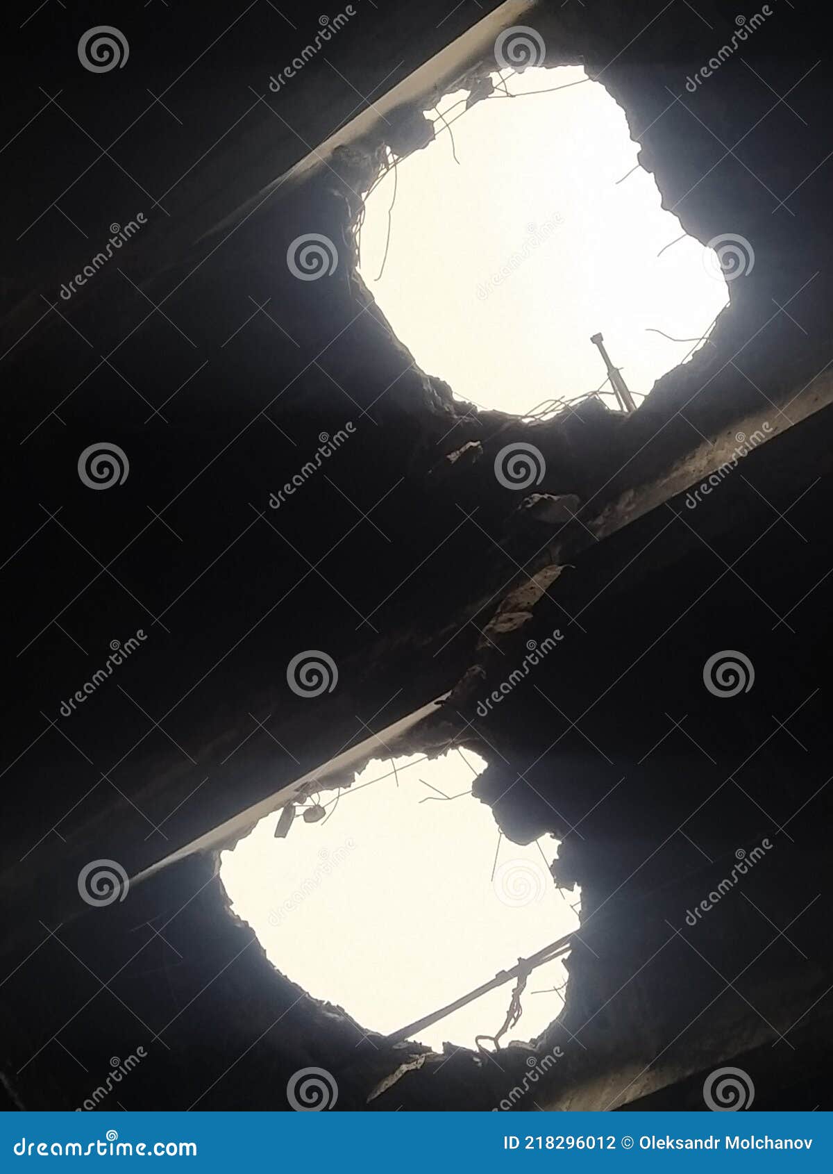 Old Hole From An Artillery Shell On An Ancient Stone Wall Stock Photo ...